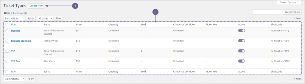 Ticket Types - Documentation - Tickera