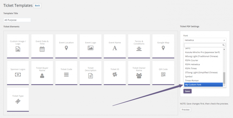 Documentation - Custom Ticket Template Fonts - Tickera